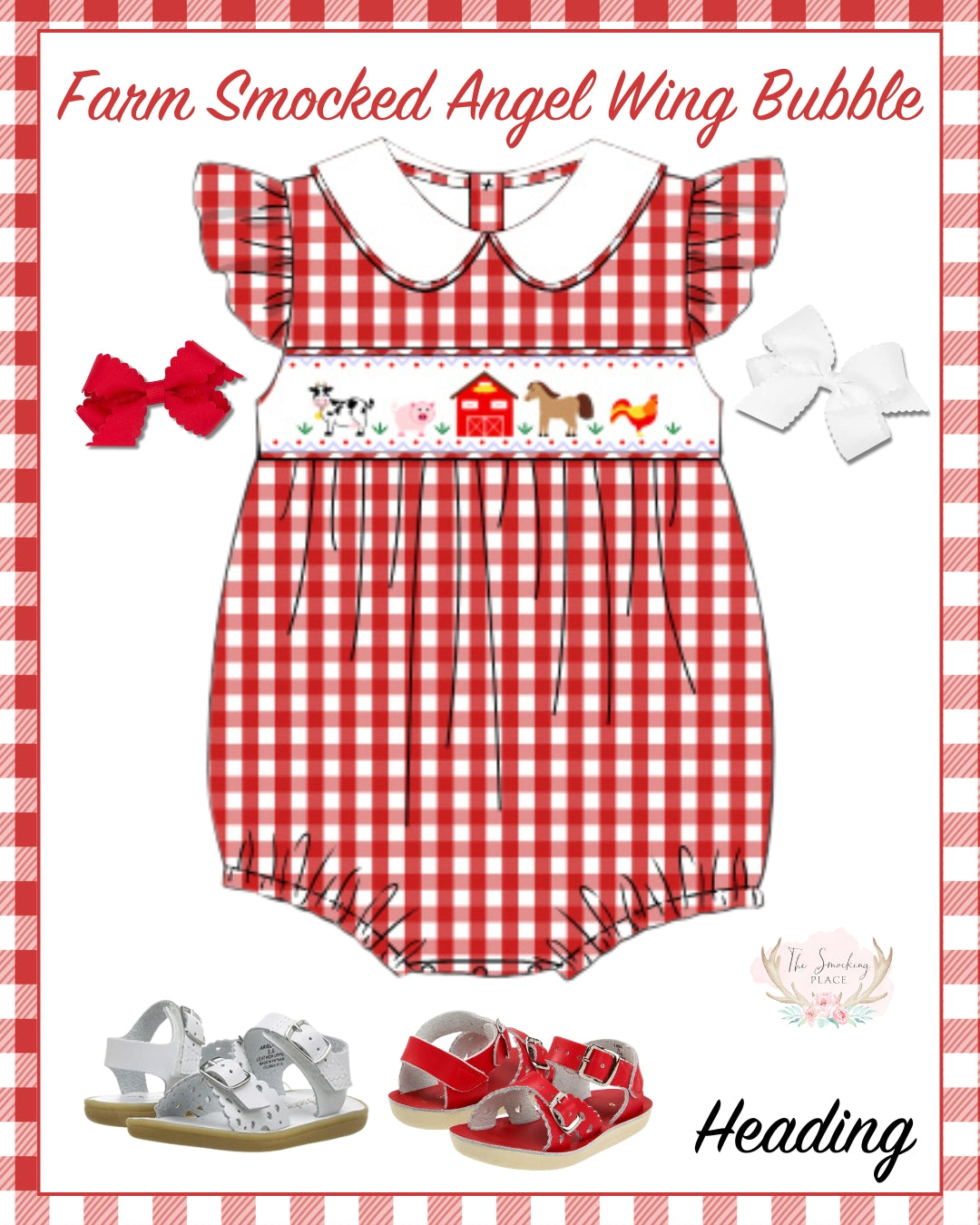 Farm Smocked Red Gingham Angel Wing Bubble – The Smocking Place
