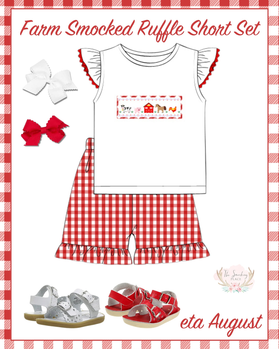 Farm Smocked Red Gingham Ruffle Short Set – The Smocking Place